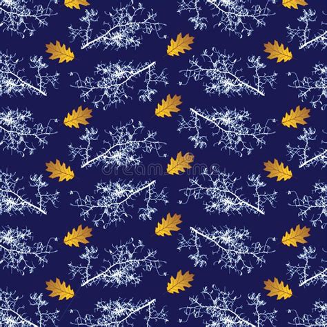 Seamless Pattern With Branches Of Tree Tree Branches On A Dark Blue Background Stock
