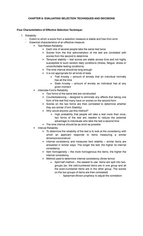 Chapter 6 Evaluation Of Selection Techniques And Decisions Notes