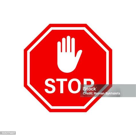 빨간 도로 표지판을 중지합니다 벡터 절연 그림입니다 흰색 배경에 격리 된 손 기호와 빨간색 벡터 기호입니다 가장자리에 대한 스톡 벡터 아트 및 기타 이미지 Istock