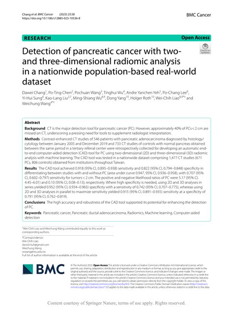 Pdf Detection Of Pancreatic Cancer With Two And Three Dimensional Radiomic Analysis In A