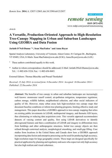 Pdf A Versatile Production Oriented Approach To High Resolution Tree Canopy Mapping In Urban