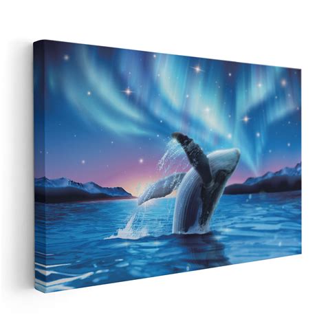 Dovecove Humpback Whale Breaching Water With Breathtaking Aurora