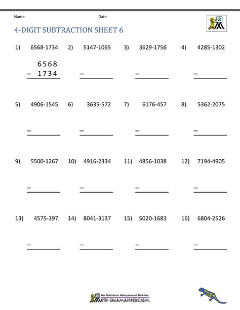 4 Digit Subtraction Worksheets Worksheets Library