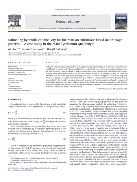 Estimating Hydraulic Conductivity For The Martian Subsurface Based On Drainage Patterns — A Case