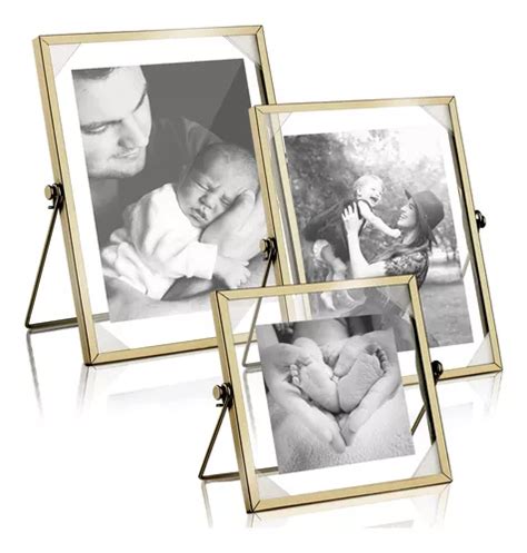 Conjunto De 3 Marcos De Fotos Flotantes Dorados Geométricos Envío Gratis