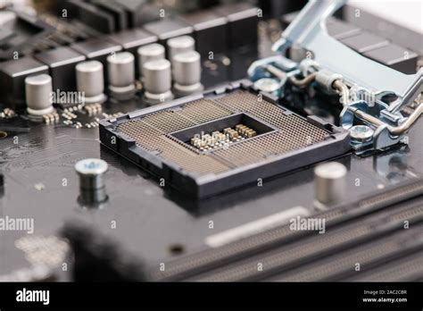 Close Up Of Cpu Socket On Motherboard Pc Mother Board With Cpu Socket Stock Photo Alamy