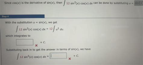 [answered] sin x since cos x is the derivative of sin x then 12 sin x