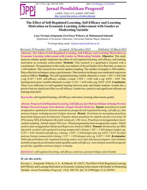 Pdf The Effect Of Self Regulated Learning Self Efficacy And Learning Motivation On Economic
