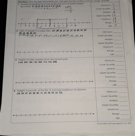 Directions Draw The Box And Whisker Plot Then Give The Five Number Summary Range And