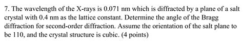 Solved 7 The Wavelength Of The X Rays Is 0 071 Nm Which Is