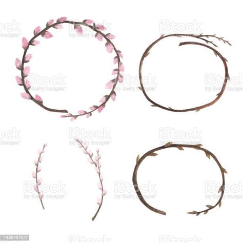 흰색에 격리된 버드나무 가지 수채화를 설정합니다 손으로 그린 부활절 그림입니다 개화 봄의 디자인 카드를위한 예술 0명에 대한 스톡 벡터 아트 및 기타 이미지 Istock