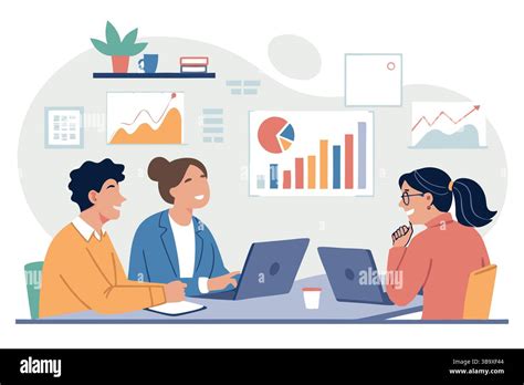 Teamwork Collaboration Business Meeting Growth Charts Data Analysis Office Coworkers Laptops