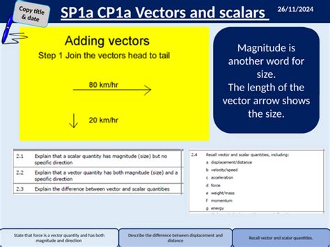 Edexcel Gcse Physics Sp1a Cp1a Vectors And Scalars Teaching Resources