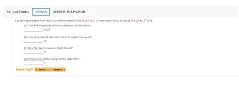 [solved] A Proton Accelerates From Rest In A Uniform Elec