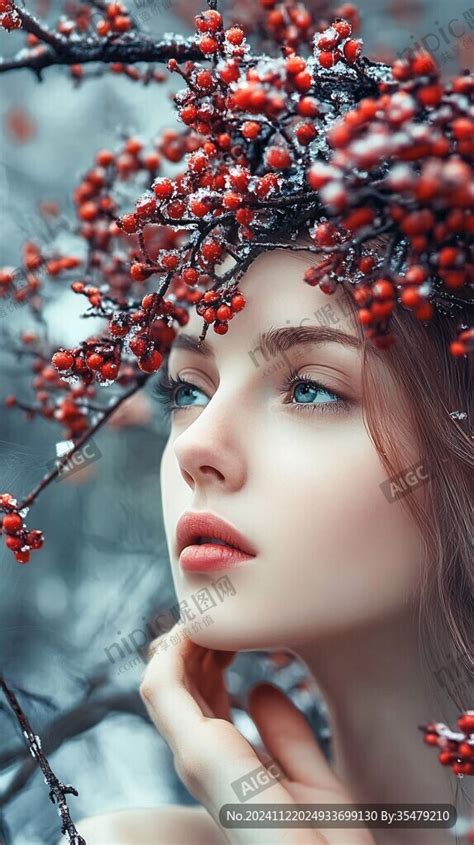 Ai创作图红果唯美 唯美红果 木棉花美女插画 唯美神态 写实唯美 唯美花间美人 写实唯美插画 质感合成风 红色森系 红衣美人插画 写实人物插画 红色户外森系 红色唯美 柔美意境美人 唯美女孩