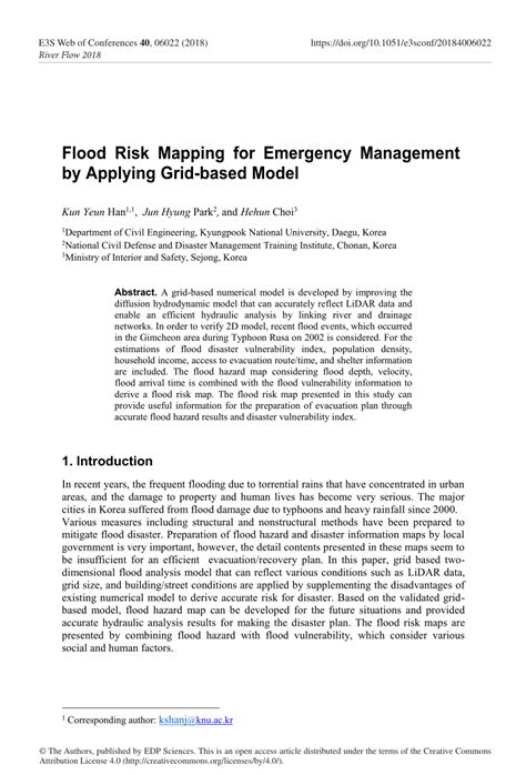 PDF Flood Risk Mapping For Emergency Management By Applying Grid Based Model