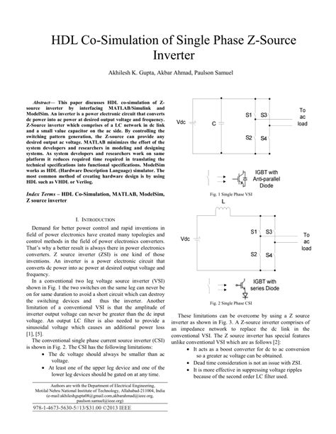 pdf hdl co simulation of single phase z source inverter