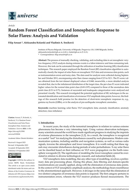 Pdf Random Forest Classification And Ionospheric Response To Solar