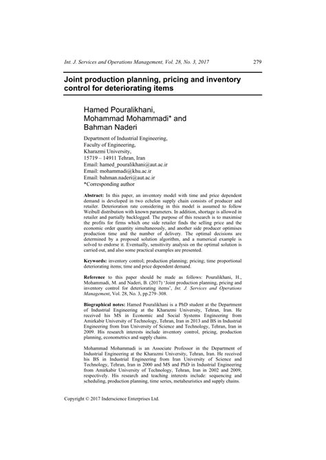 Pdf Joint Production Planning Pricing And Inventory Control For Deteriorating Items