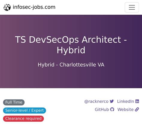[hiring] Ts Devsecops Architect Hybrid In Hybrid Charlottesville Va R Infosec Jobs