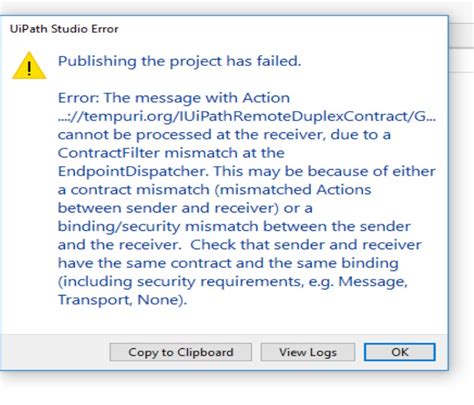 Publishing The Project Has Failed Help Uipath Community Forum