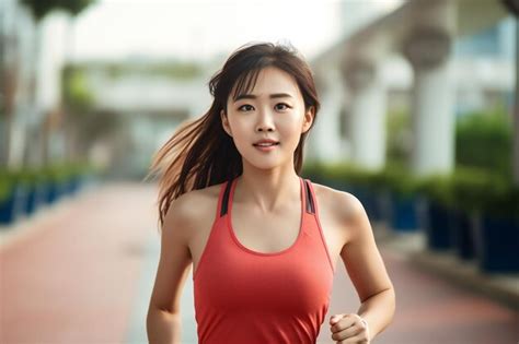 Premium Photo Asian Young Woman Running Outdoor Healthy Lifestyle And