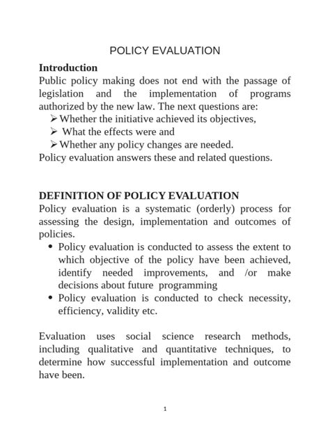 Policy Evaluation Notes Pdf Evaluation Policy