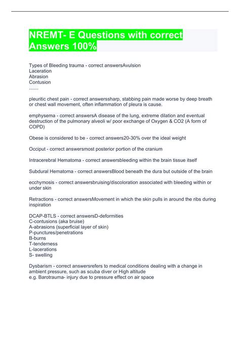 Nremt E Questions With Correct Answers 100 Nremt Stuvia Us