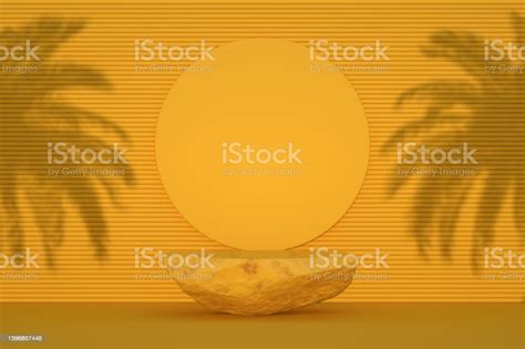 빈 바위 돌 콘크리트 연단 받침대 스탠드 전시 무대 야자수 그림자 제품 프리젠 테이션 단일 이미지에 대한 스톡 사진 및 기타 이미지 Istock