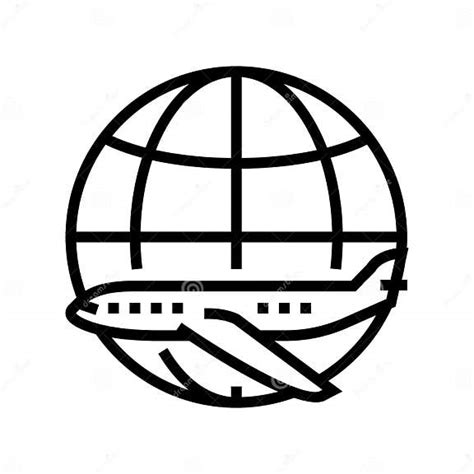 Airplane Planet Map Location Line Icon Vector Illustration Stock Vector