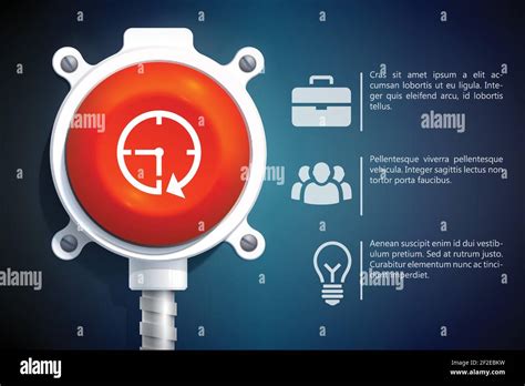 Web Interface Infographic Concept With Business Icons And Red Round Button On Metal Support