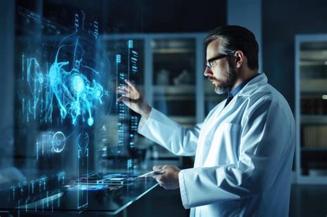 Premium Photo A Scientist Wearing A Lab Coat Observes A Computer