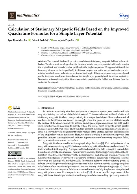 Pdf Calculation Of Stationary Magnetic Fields Based On The Improved