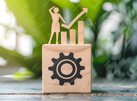 Wooden Figure Standing On A Graph With A Gear Symbol Premium Ai Generated Image