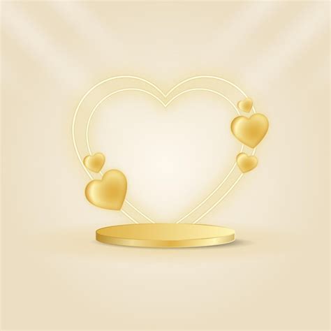 3d 골든 하트 연단 제품 디스플레이 프리미엄 벡터