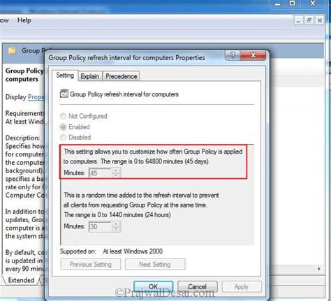 how to modify group policy refresh interval for computers