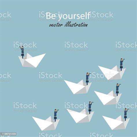 다르게 생각 하십시오 군중에서 밖으로 서 비즈니스의 Uniquess 및 개성 자신감 독창성 혁신 창의성의 개념 평면 디자인에 벡터 일러스트 레이 션 군중에 대한 스톡 벡터