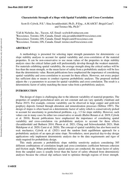 Pdf Characteristic Strength Of A Slope With Spatial Variability And Cross Correlation