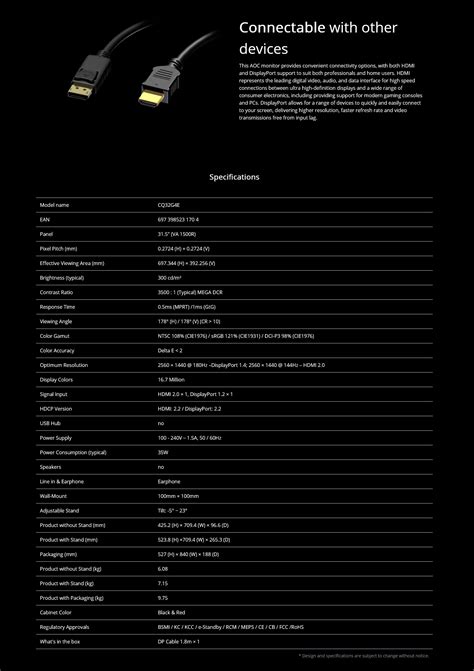 AOC CQ32G4E 32 Curved 2K 1440p 180Hz VA Monitor PLE Computers