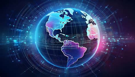 Glowing Digital Globe With Network Grid Visualizing Global Communication And Data Flow Stock
