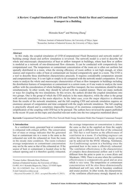 PDF A Review Coupled Simulation Of CFD And Network Model For Heat And Contaminant Transport