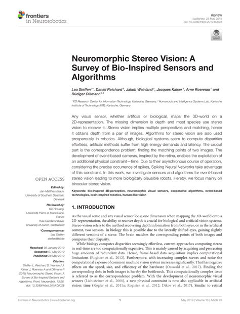 pdf neuromorphic stereo vision a survey of bio inspired sensors and algorithms