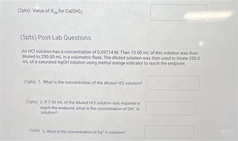 Solved 2pts Determination Of A Solubility Product Constant