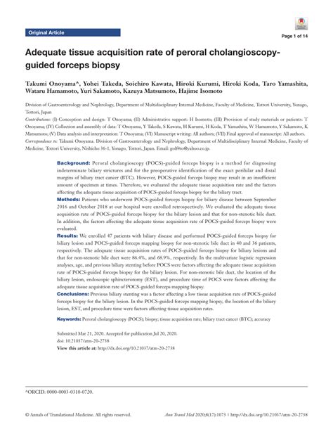 Pdf Adequate Tissue Acquisition Rate Of Peroral Cholangioscopy Guided Forceps Biopsy