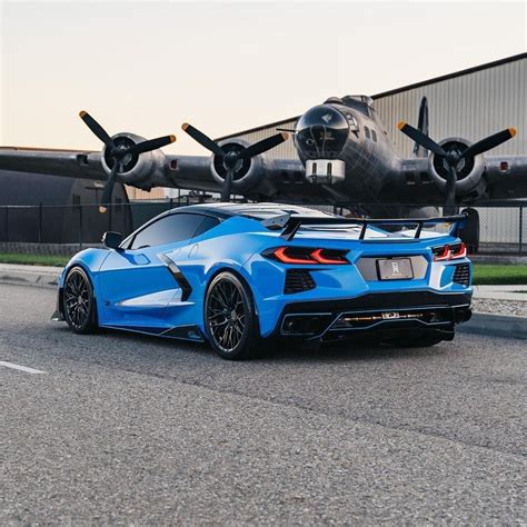 Rapid Blue Corvette C8 On Mrr Gf5 Gloss Black Wheels Gem Motorsports