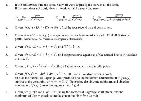 Solved If The Limit Exists Find The Limit Show All Work Chegg Com