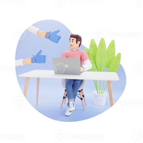 Young Man Using Laptop While Sitting On Chair 3d Character Illustration