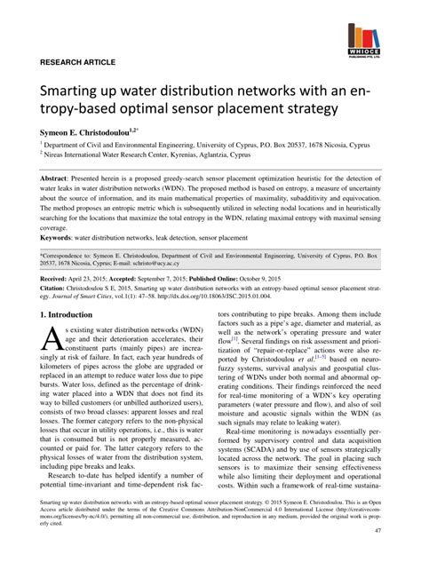 pdf smarting up water distribution networks with an entropy based