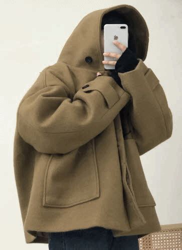 Fw 모헤어 울 원단 오버핏 후드 반코트 2color 에이블리