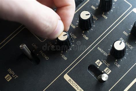 The Adjust The Volume Control Knob Of The Sound Music Speakers Stock Image Image Of Finger